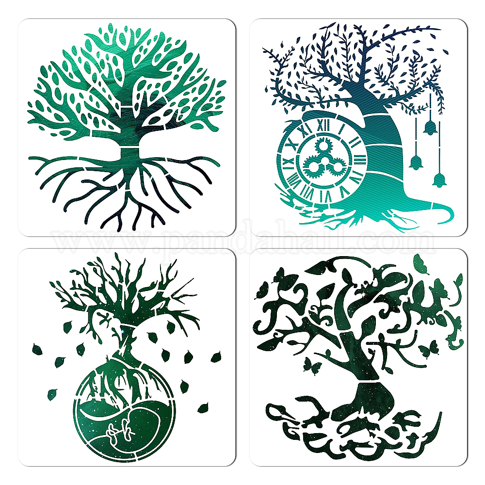 Wholesale GORGECRAFT 4PCS Tree of Life Stencil Leaf Tile Stencils 12x12 ...