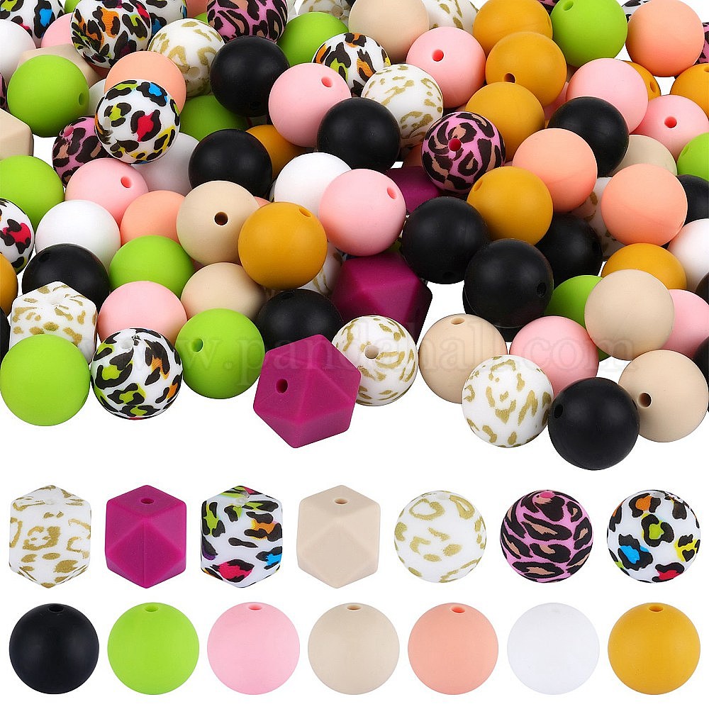 Wholesale 89Pcs Colorful Pattern Printed Silicone Beads Sets ...