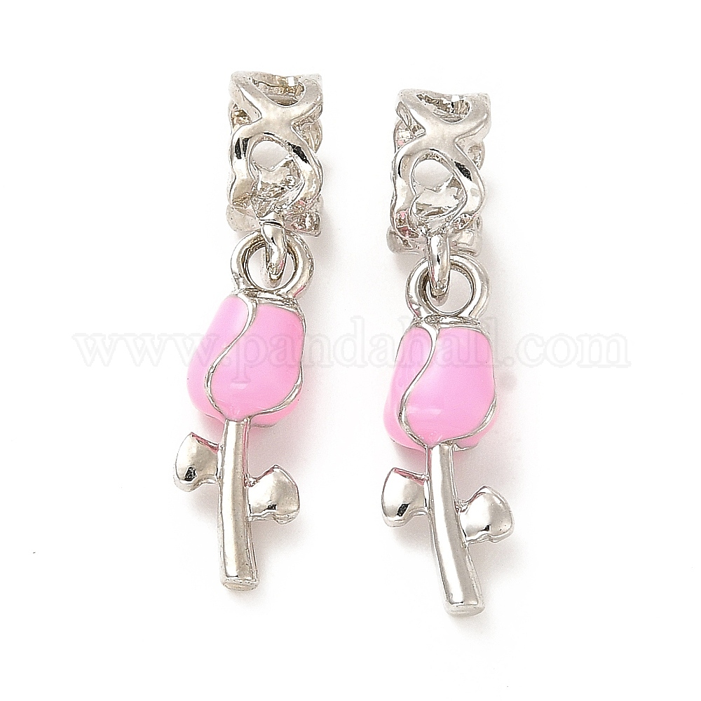 Wholesale Rack Plating Alloy Pearl Pink Enamel European Dangle Charms ...
