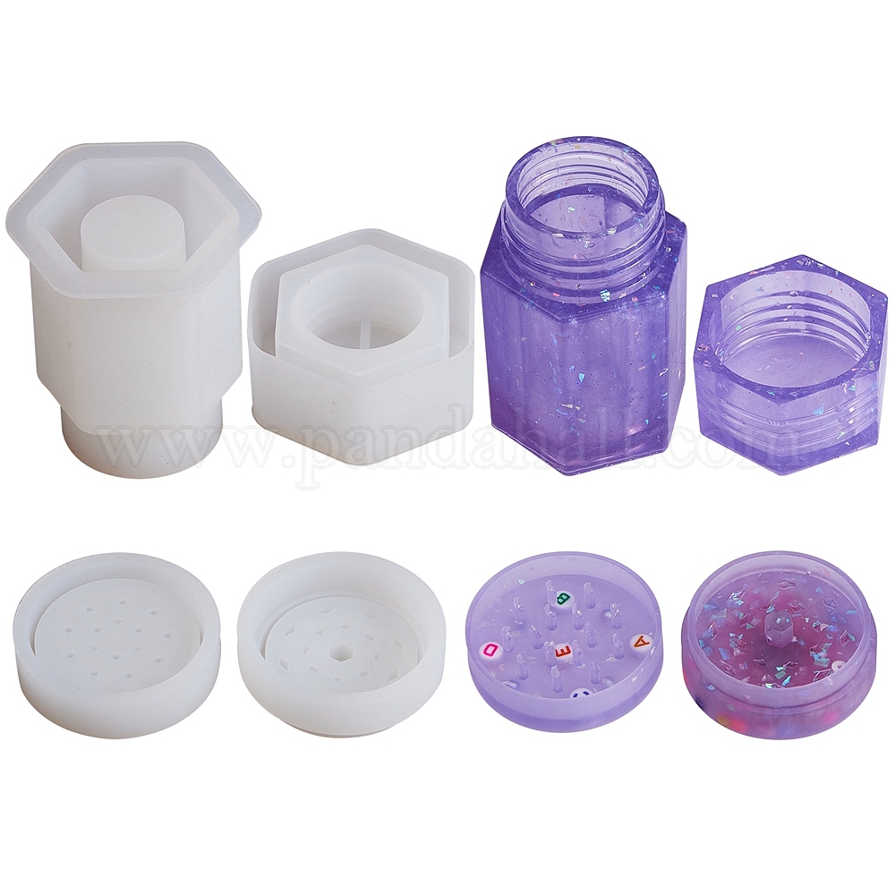 Wholesale 2 Sets 2 Styles Hexagonal Prisms & Flat Round Storage Box ...