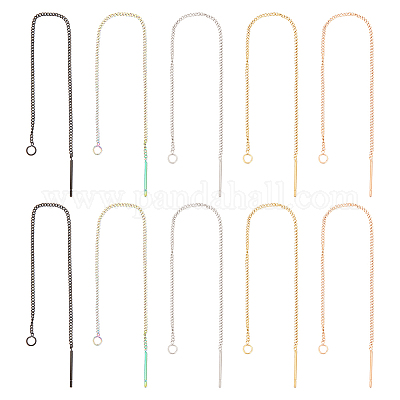 DICOSMETIC 10 Pairs 5 Colors Threader Earrings Findings 109mm Long String Ear Threads with 1.7mm Loop Dainty Dangle Earrings Stainless Steel Drop