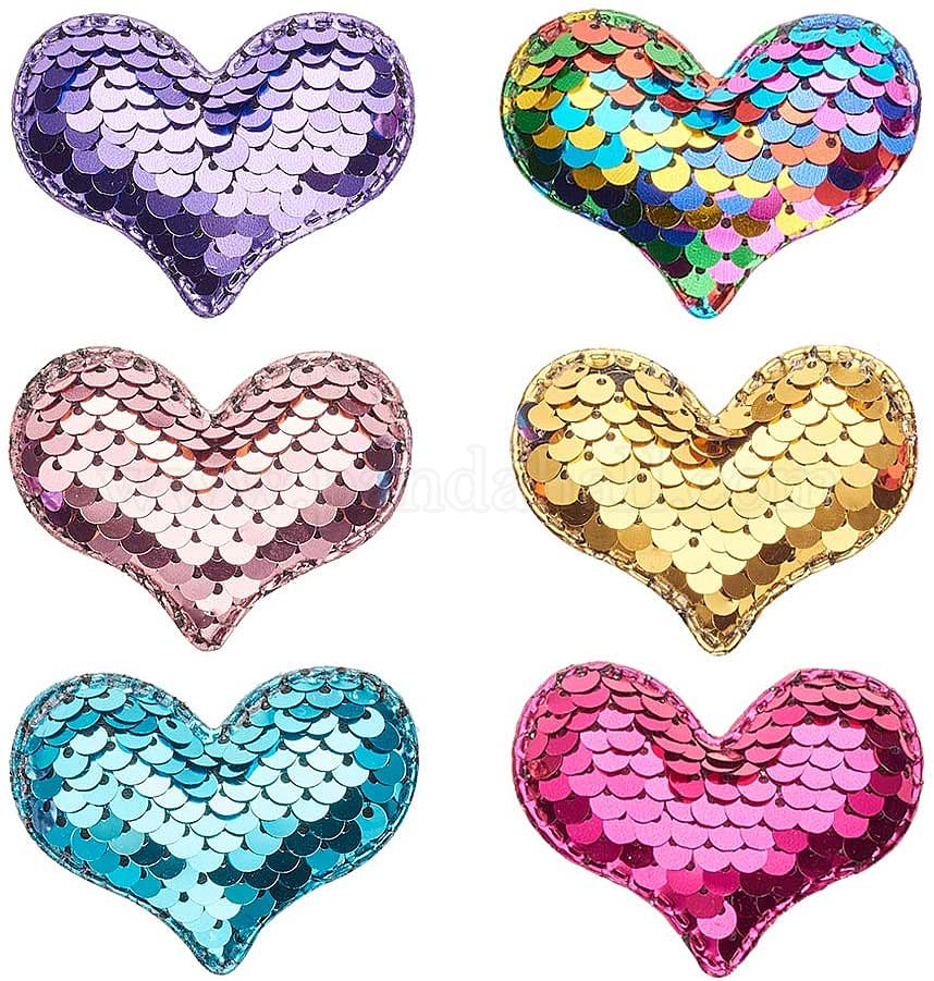 Wholesale Glitter Sequins Fabric Heart Padded Patches - Pandahall.com