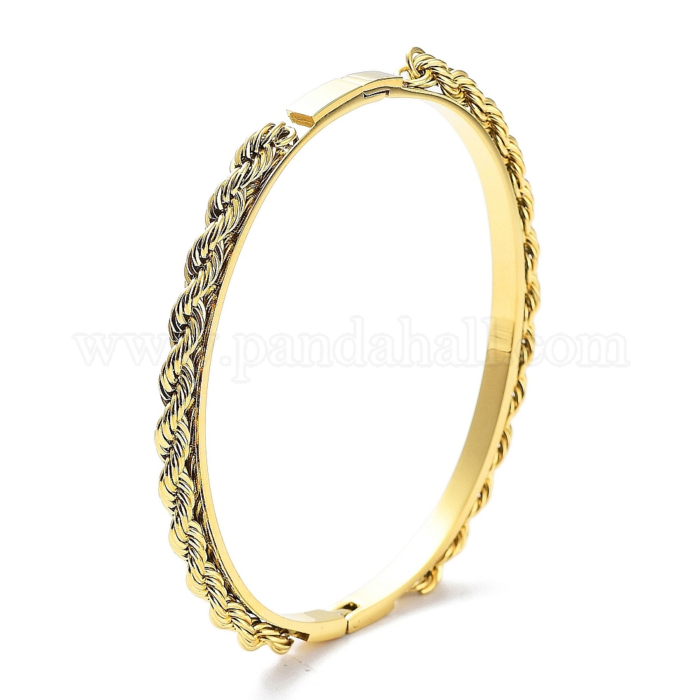 Wholesale Ion Plating(IP) 304 Stainless Steel Twist Rope Hinged Bangles for Woman - Pandahall.com