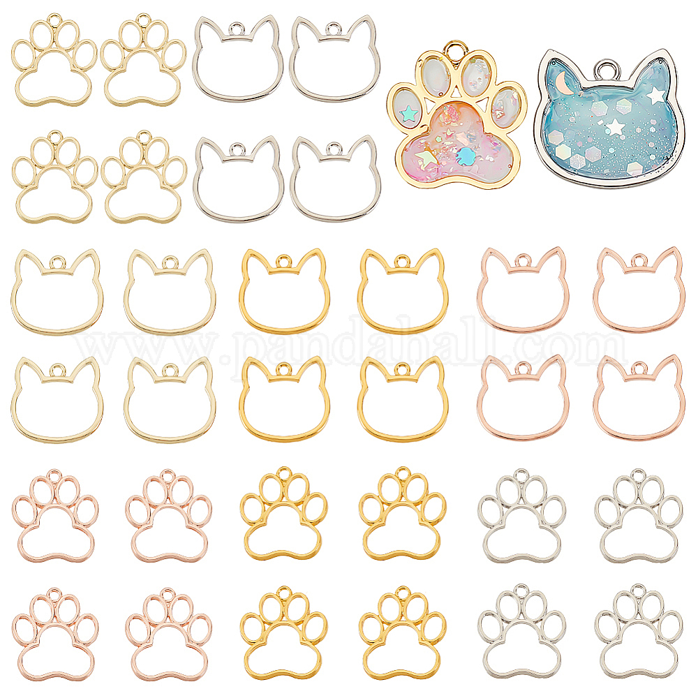 Wholesale 32Pcs 8 Styles Cat Head Paw Print Alloy Open Back Bezel ...