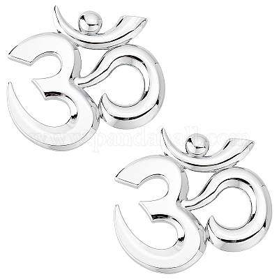 Wholesale SUPERFINDINGS 2pcs Aum Om Symbol Car Decals Zinc Alloy Yoga Symbol Car Stickers Platinum Self Adhesive Om Aum Symbol Badge Decals 3D Sticker for Car Bike Pandahall