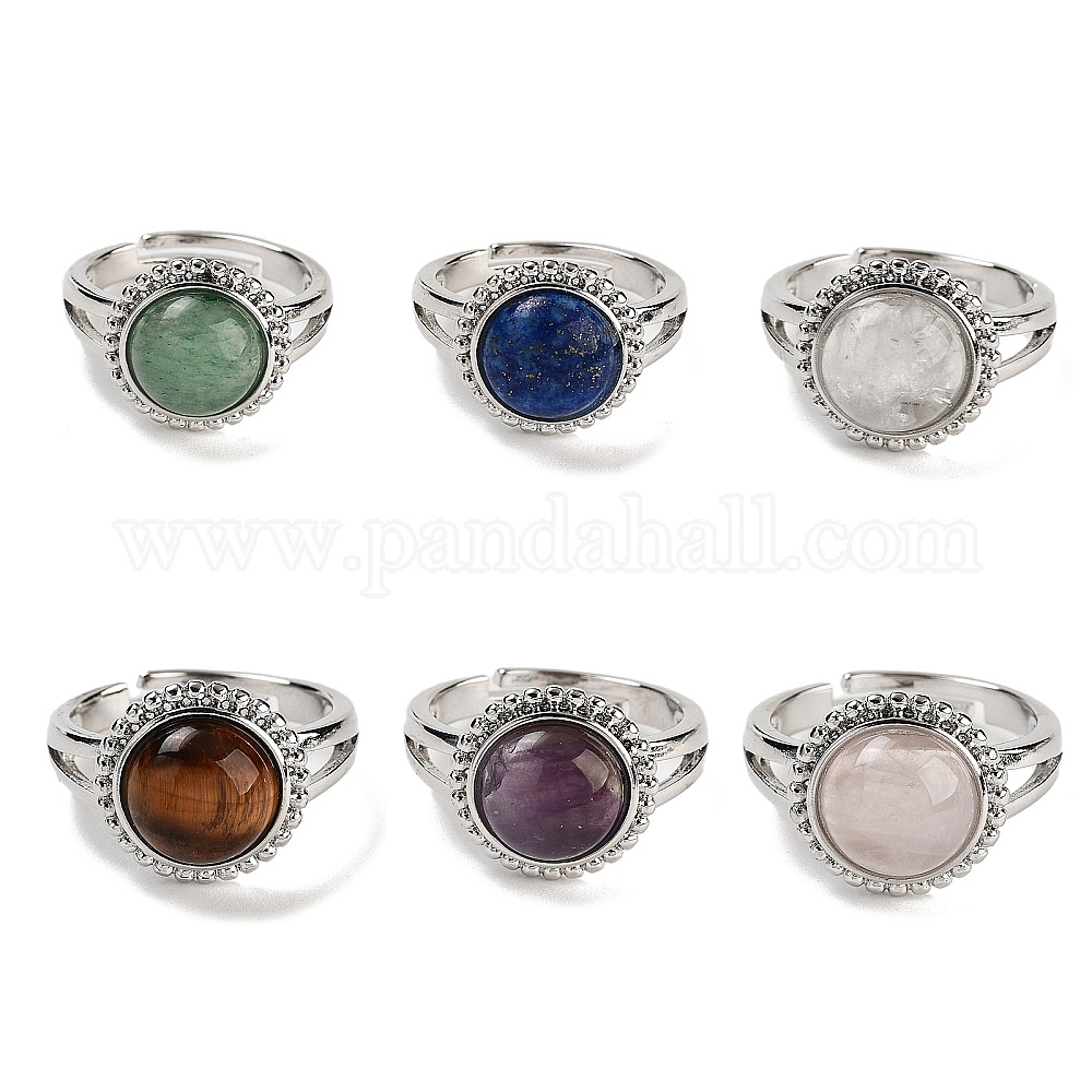 Wholesale Natural Mixed Stone Round Adjustable Rings - Pandahall.com