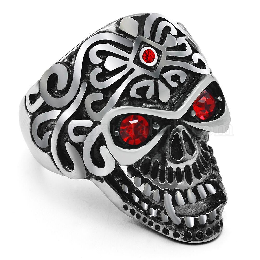 Wholesale Stainless Steel Skull Finger Ring with Rhinestone - Pandahall.com