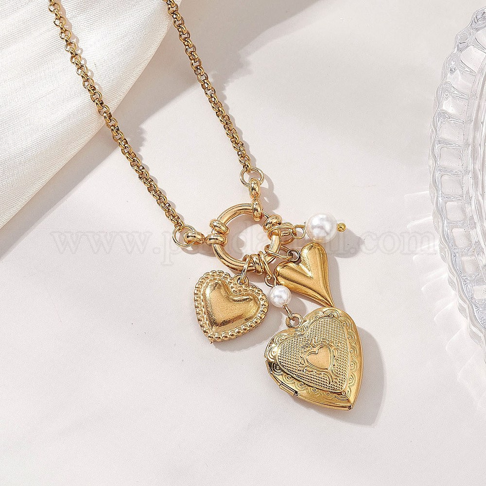 Wholesale Heart Stainless Steel Locket Pendant Necklaces with Shell ...