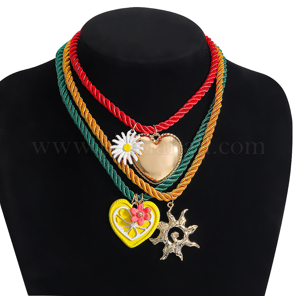 Wholesale Alloy Enamel Heart Sun Flower Pendant Twisted Round Cotton ...