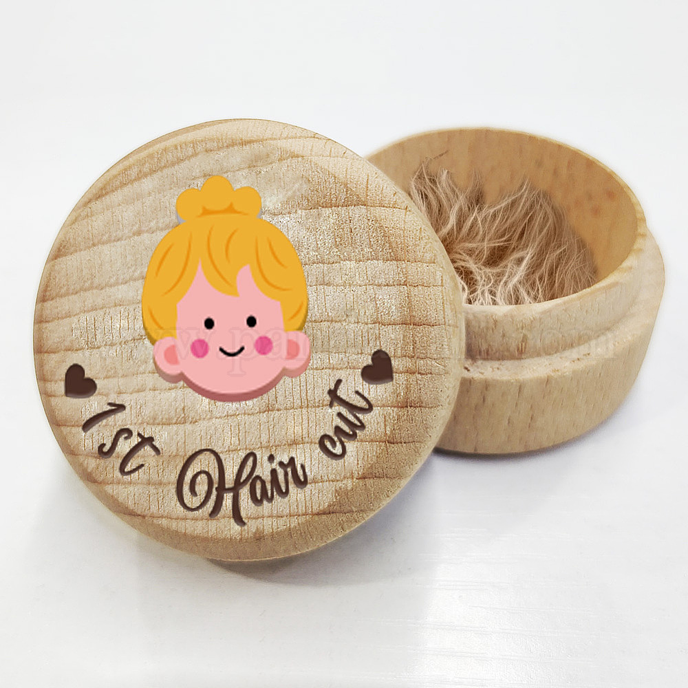 Wholesale Round Beech Wooden 3D Engraved My First Curl Girl Box - Pandahall.com
