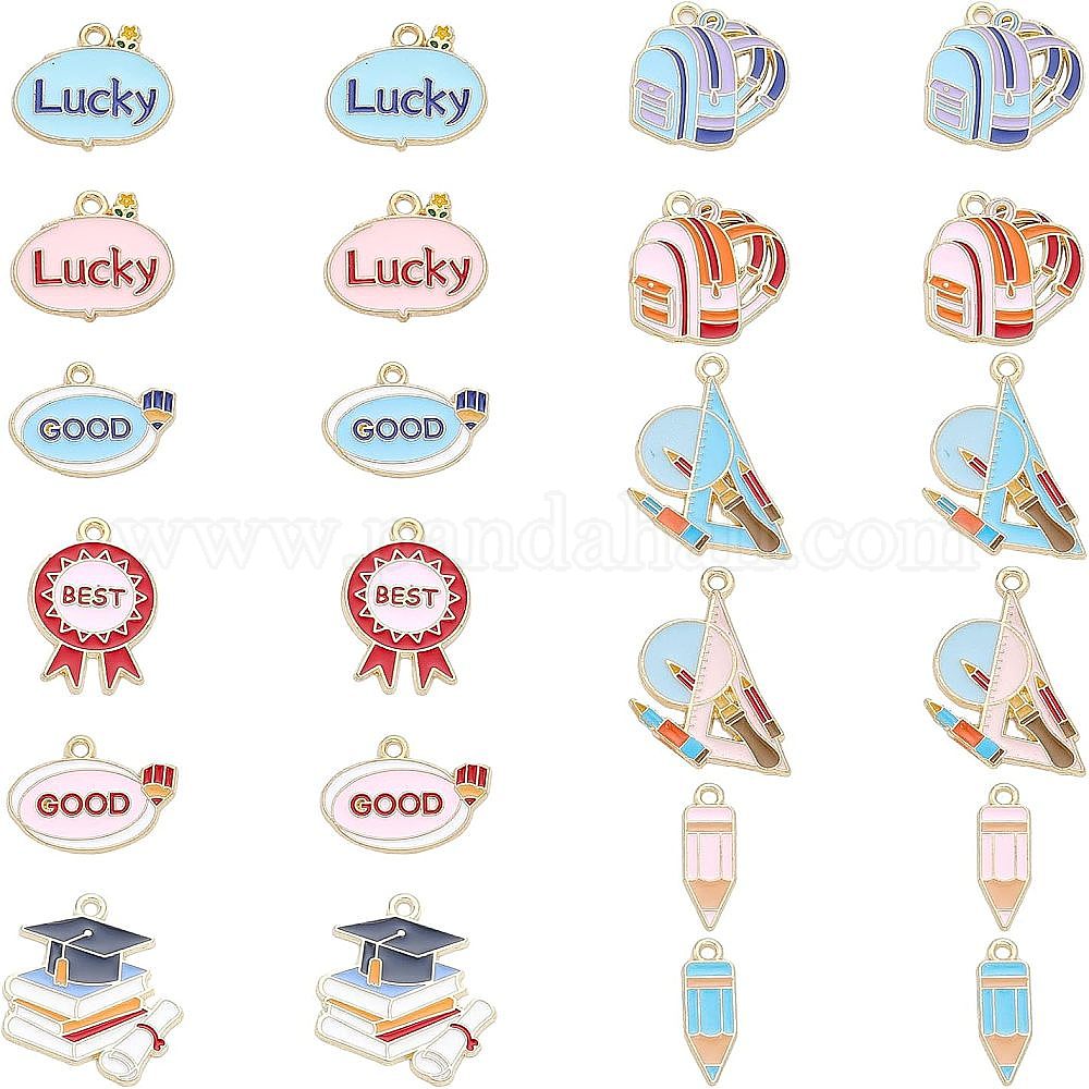 Wholesale 24Pcs 12 Style School Supplies Theme Alloy Enamel Pendants ...