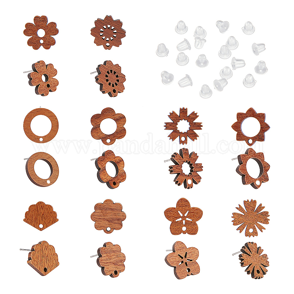 Wholesale 20Pcs 10 Style Walnut Wood Stud Earring Findings - Pandahall.com