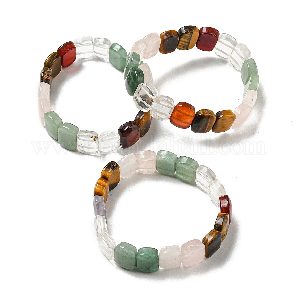 Wholesale Natural Mixed Gemstone Rectangle Beaded Stretch Bracelets ...