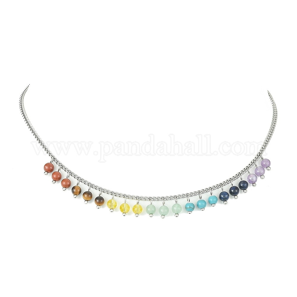 Wholesale Natural & Synthetic Mixed Gemstone Round Charms Bib Necklace ...