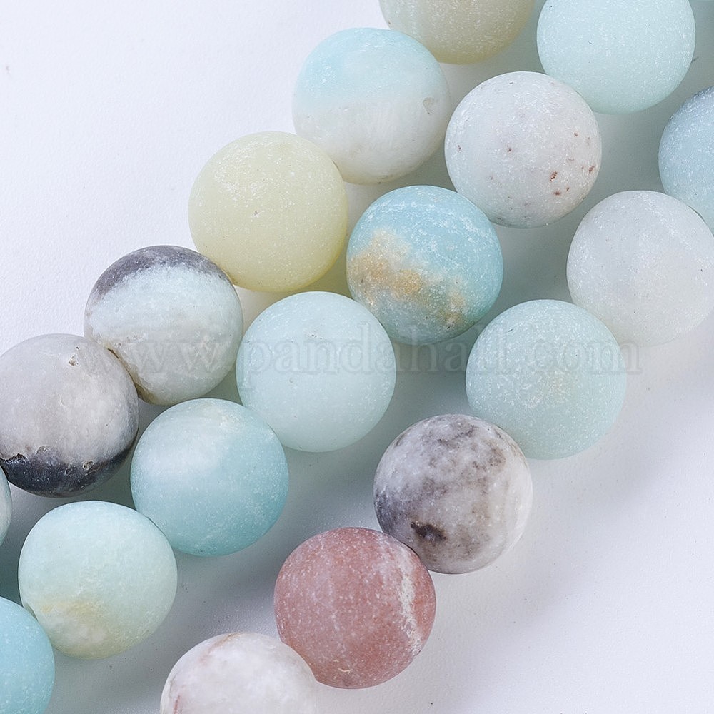 Wholesale Frosted Natural Amazonite Round Bead Strands - Pandahall.com