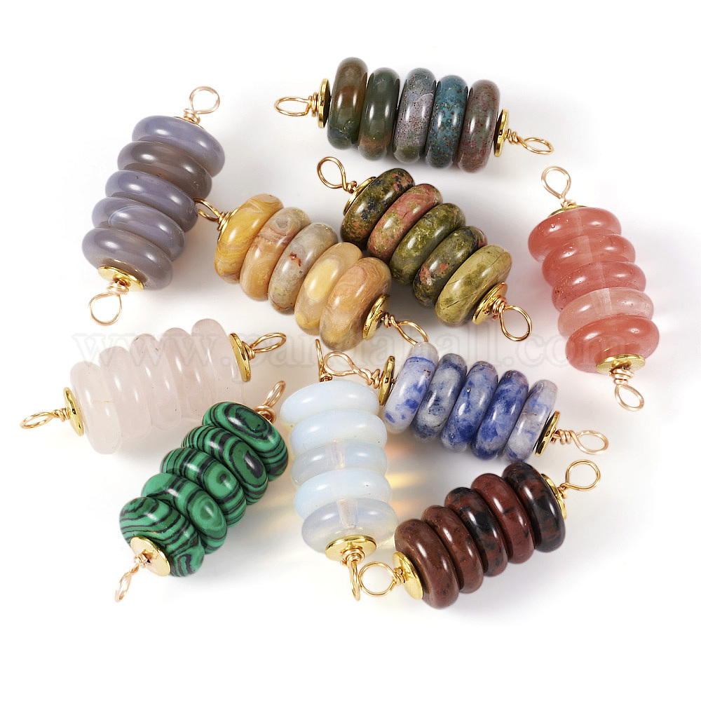 Wholesale 10Pcs 10 Styles Mixed Gemstone Copper Wire Wrapped Disc ...