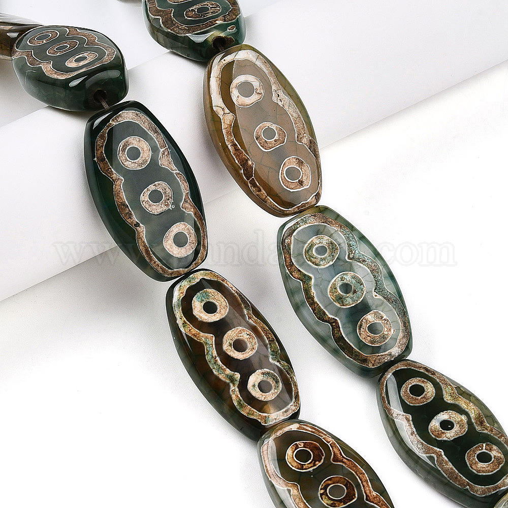 Wholesale Oval with 3-Eye Pattern Tibetan Style dZi Beads Strands ...
