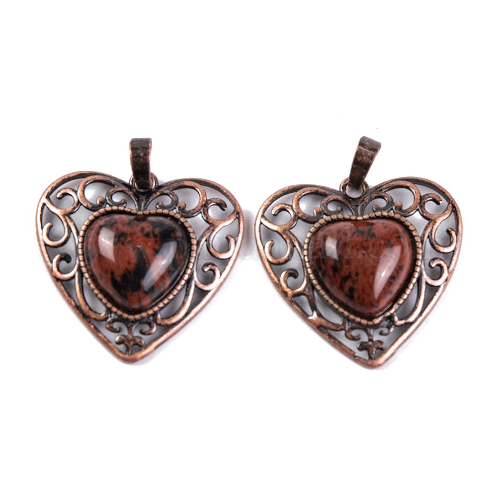 Wholesale Natural Mahogany Obsidian Peach Love Heart Pendants ...