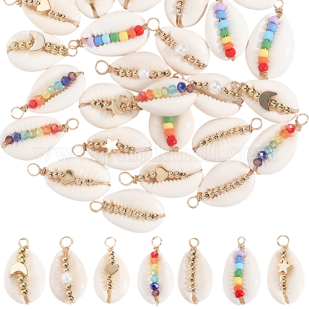 Wholesale 28Pcs 7 Styles Natural Cowrie Shell Copper Wire Wrapped ...